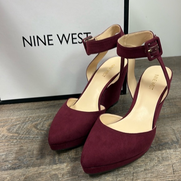 Nine West | Shoes | Nine West Ladyo Cranberry Faux Suede Wedge Heels 85 ...